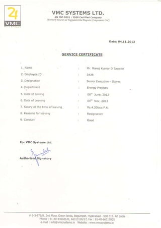 relieving & service certificate | PDF