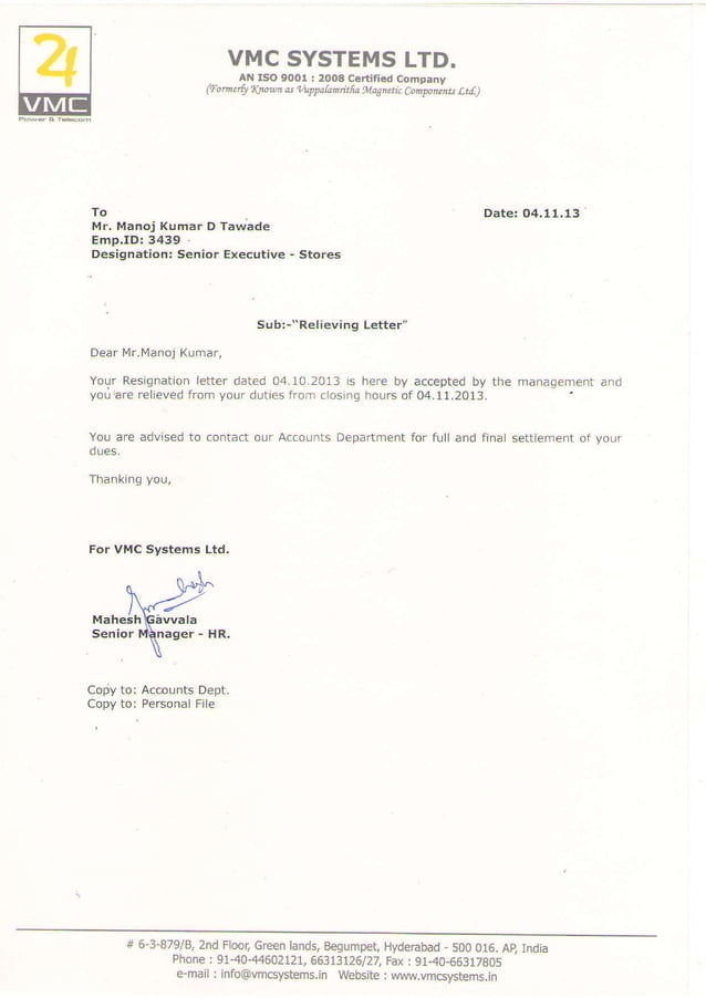 relieving & service certificate | PDF