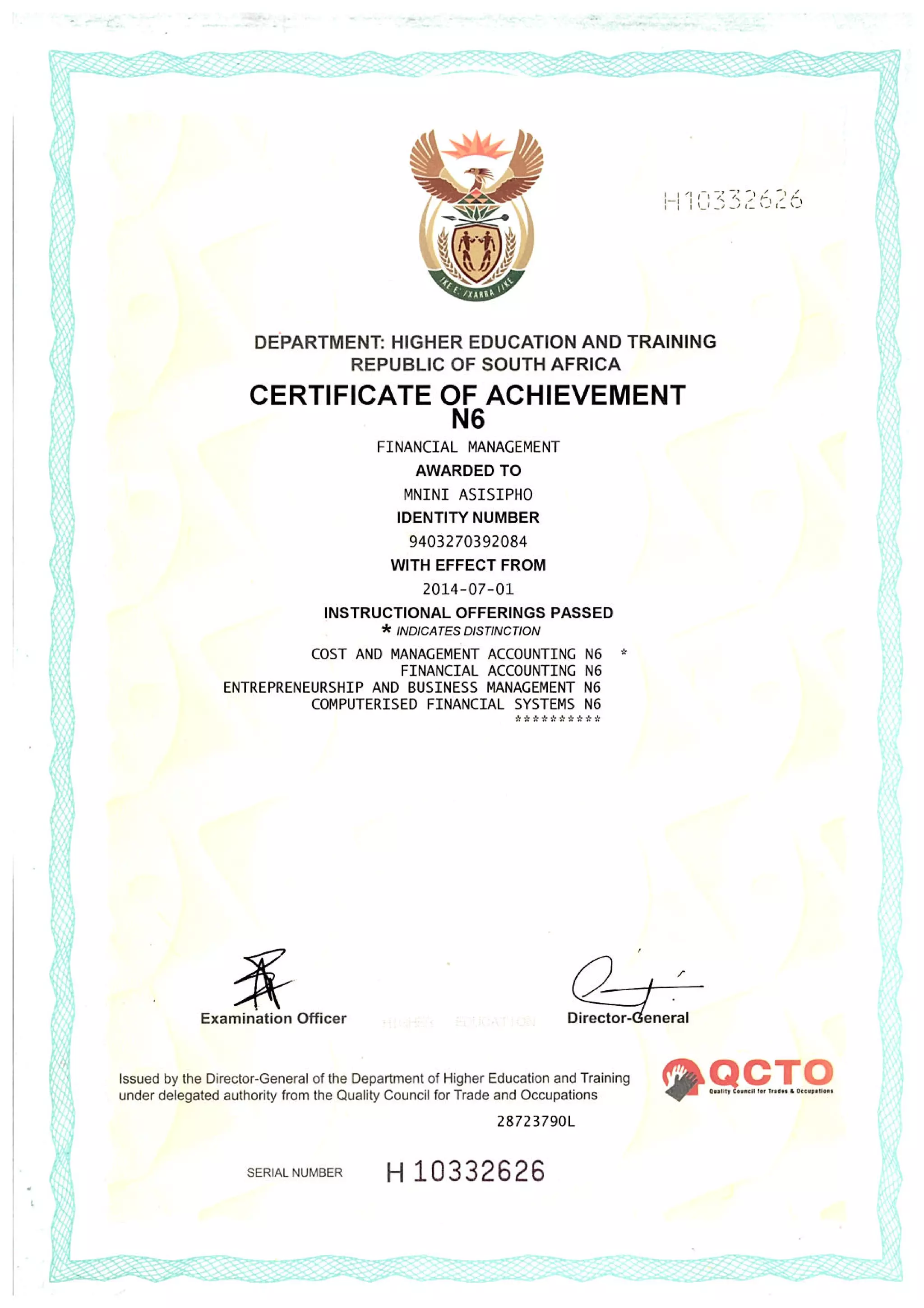 n6 certificate | PDF
