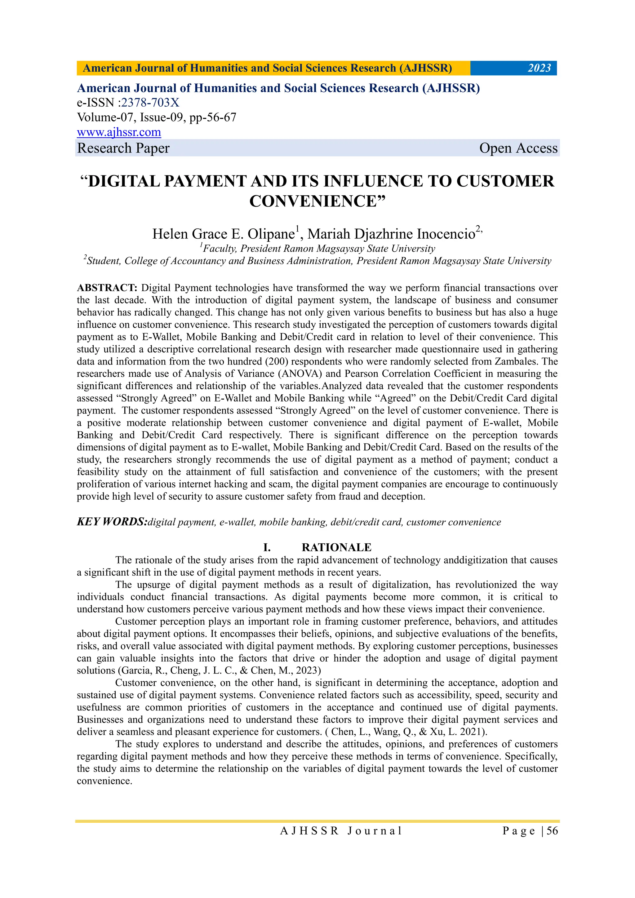 “DIGITAL PAYMENT AND ITS INFLUENCE TO CUSTOMER CONVENIENCE” | PDF