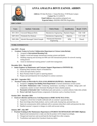 CV Anna Amalina 2016 | PDF