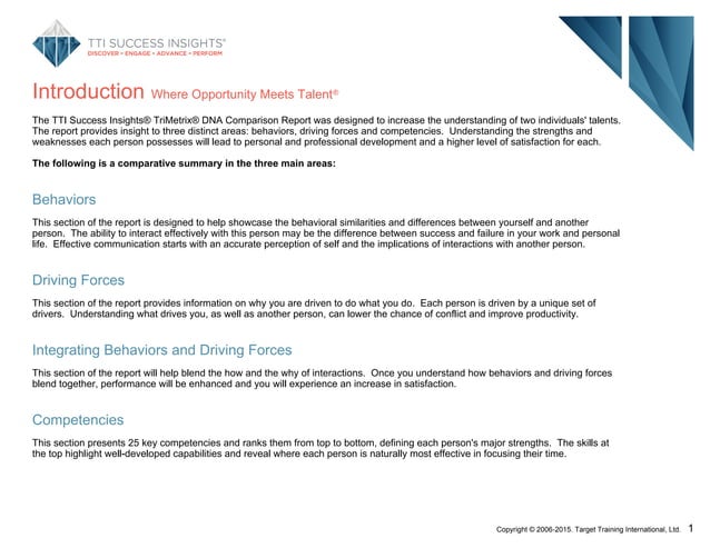 TriDNA Comparison Report Sample | PPT