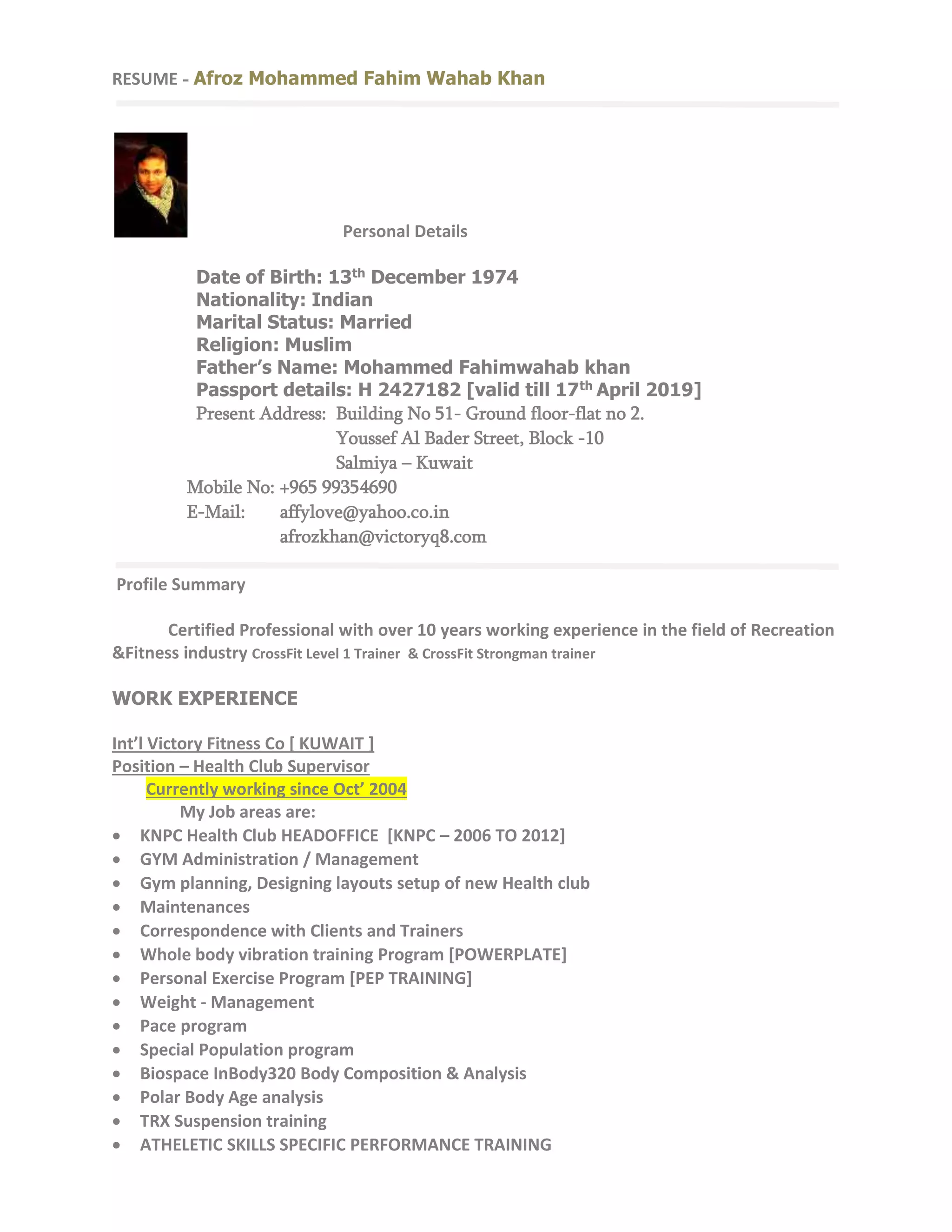 afroz khan resume | PDF