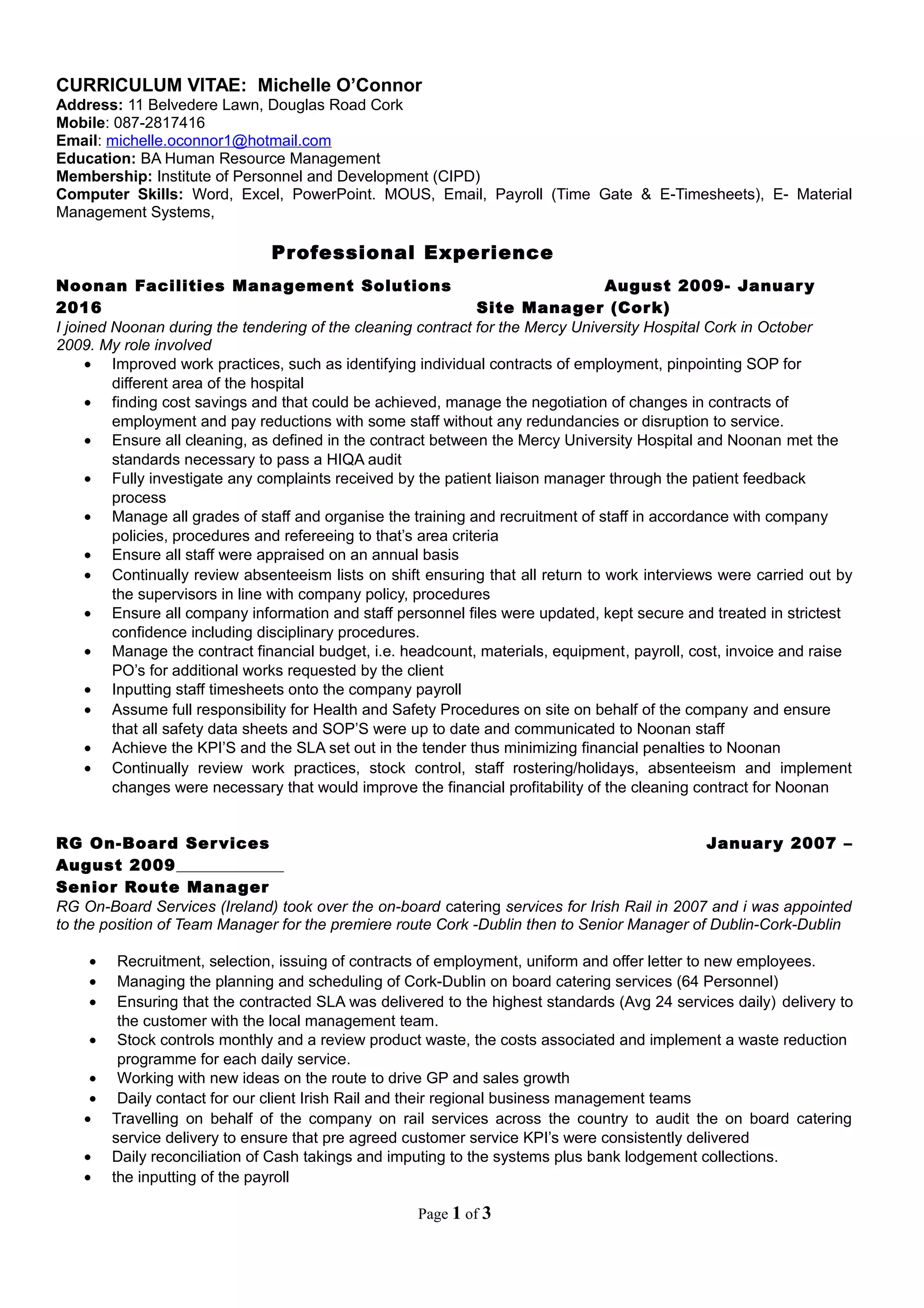 Michelle O Connor CV (1) | DOC