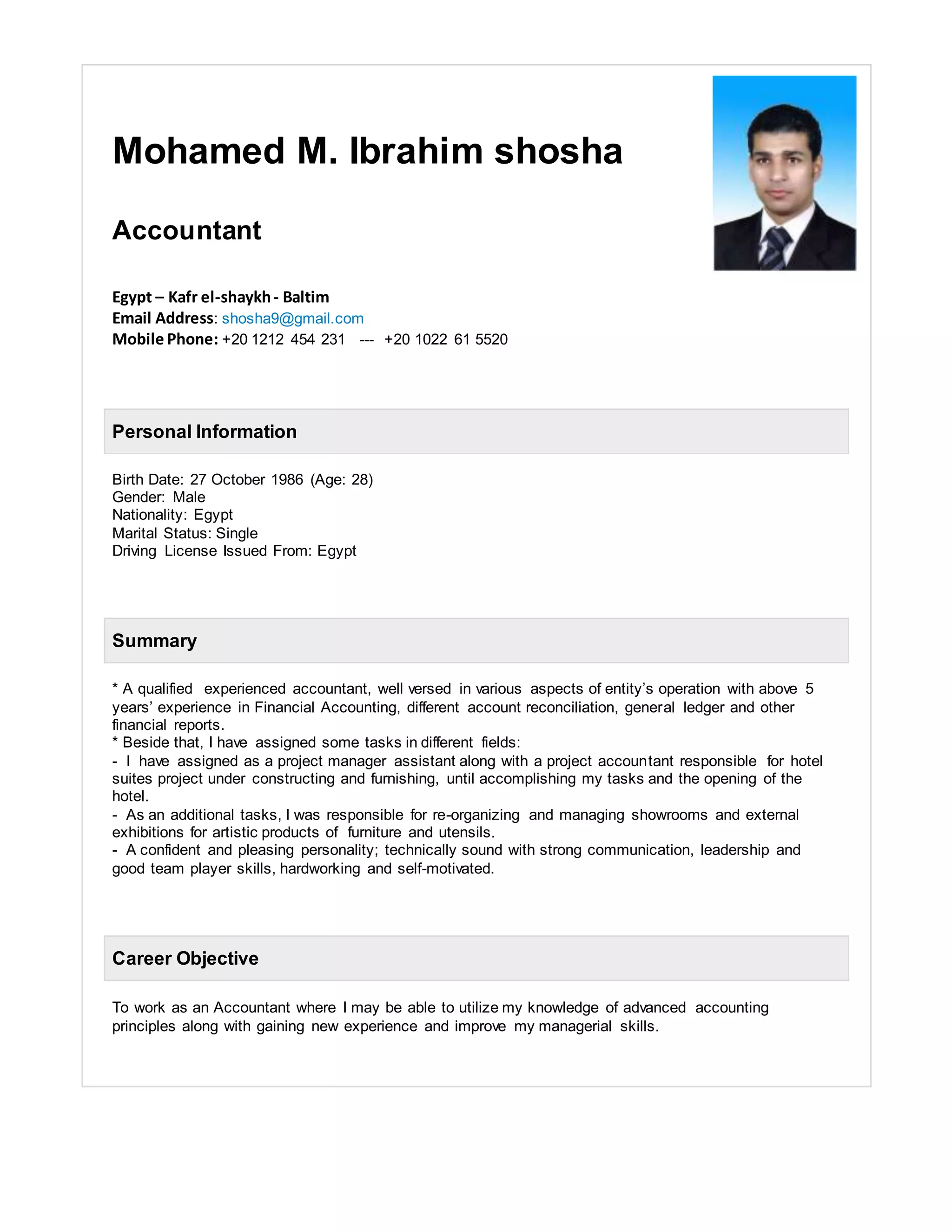 mohamed shosha - accountant resume +2 | DOCX