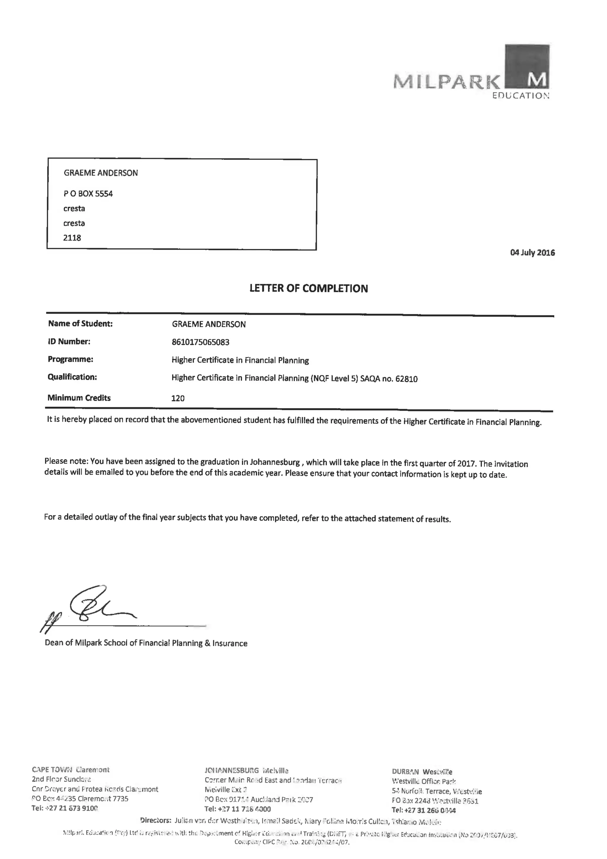 NQF5 Confirmation letter | PDF