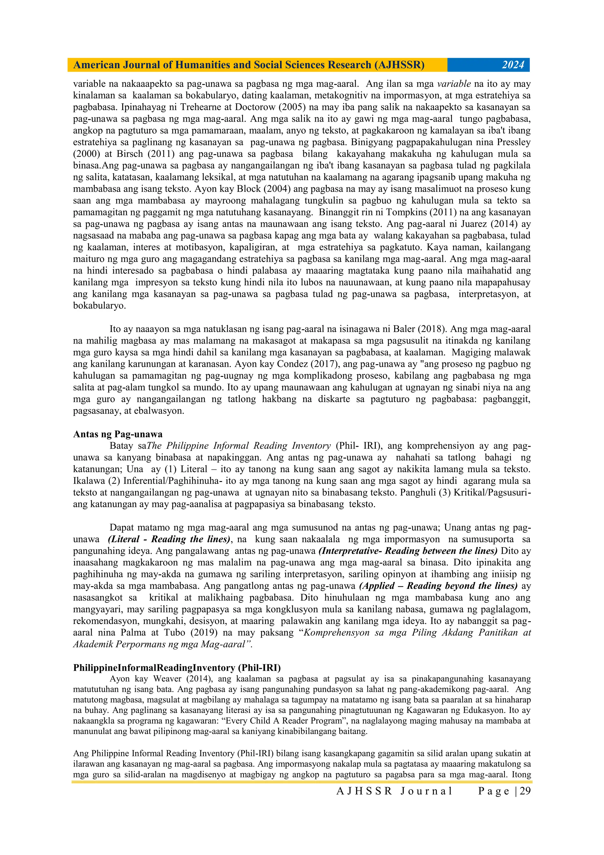 SALIK NA NAKAAAPEKTO SA ANTAS NG PAG-UNAWA SA PAGBASA NG MGA MAG-AARAL NA NASA ANTAS NG ...