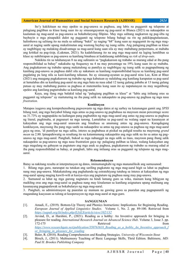 SALIK NA NAKAAAPEKTO SA ANTAS NG PAG-UNAWA SA PAGBASA NG MGA MAG-AARAL NA NASA ANTAS NG ...
