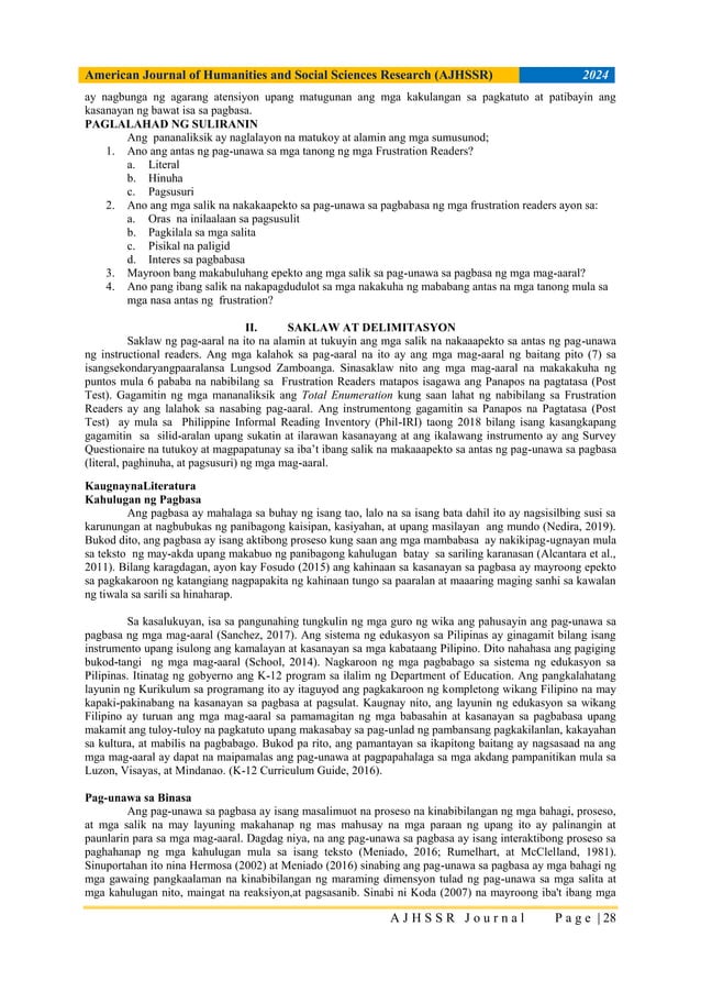SALIK NA NAKAAAPEKTO SA ANTAS NG PAG-UNAWA SA PAGBASA NG MGA MAG-AARAL NA NASA ANTAS NG ...