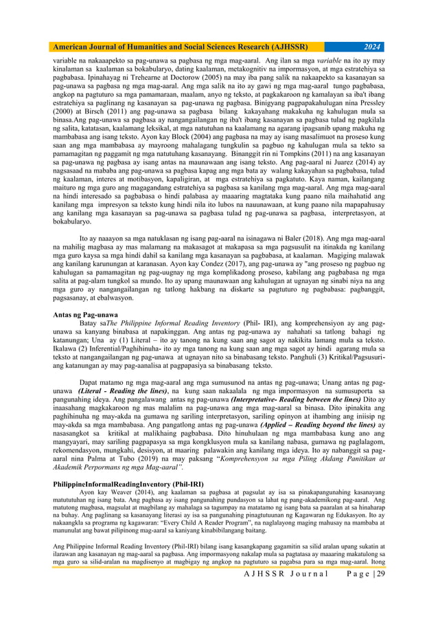 SALIK NA NAKAAAPEKTO SA ANTAS NG PAG-UNAWA SA PAGBASA NG MGA MAG-AARAL NA NASA ANTAS NG ...
