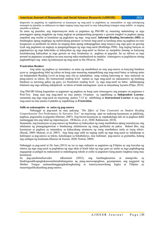 SALIK NA NAKAAAPEKTO SA ANTAS NG PAG-UNAWA SA PAGBASA NG MGA MAG-AARAL NA NASA ANTAS NG ...