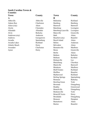 Alphabetical Listing of SC Towns & Counties | DOC