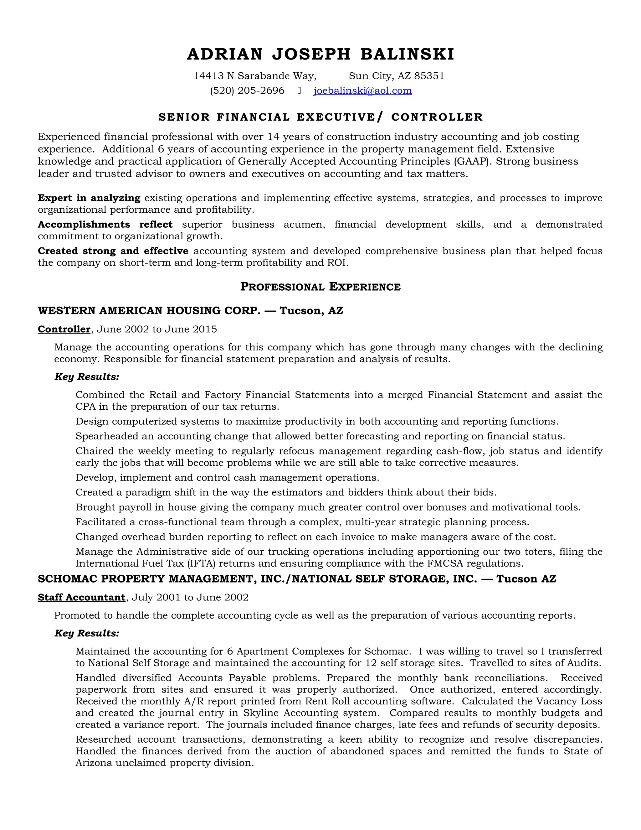 Balinski Adrian Resume Phoenix Long Form | DOC