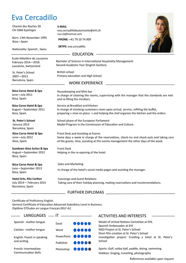 Eva Cercadillo CV | PDF | Hotels and Motels | Travel Type