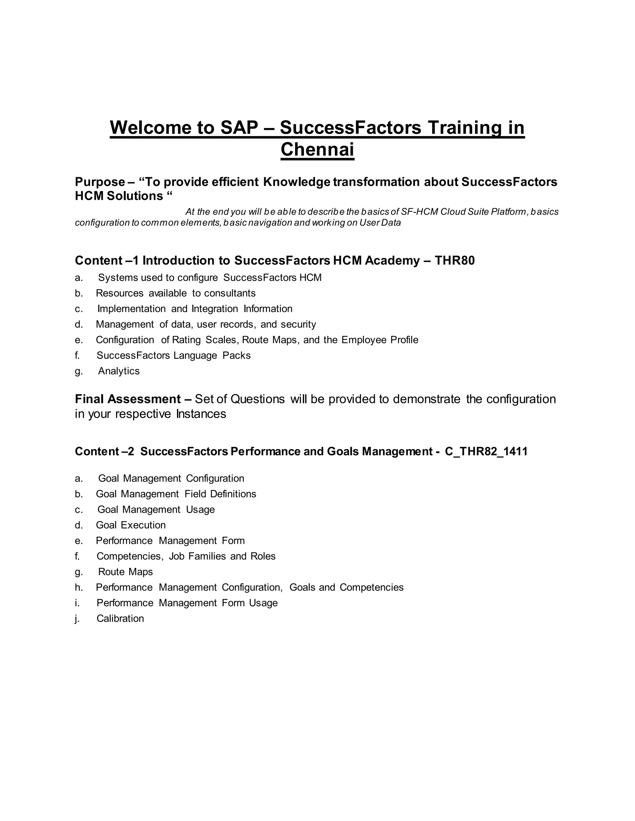 SAP SF Training Content | DOCX