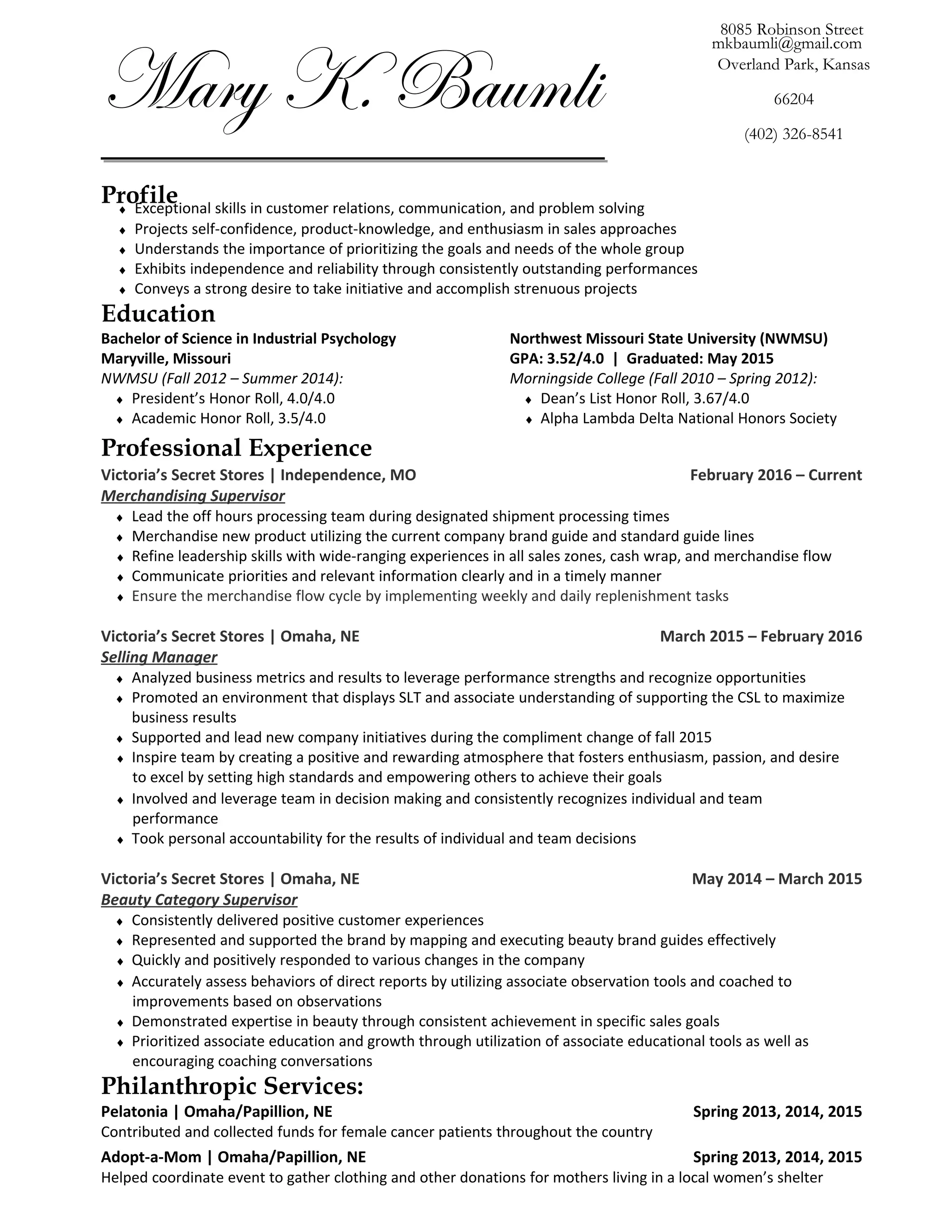 Mary Baumli Resume LI | DOC | Business | Business and Finance