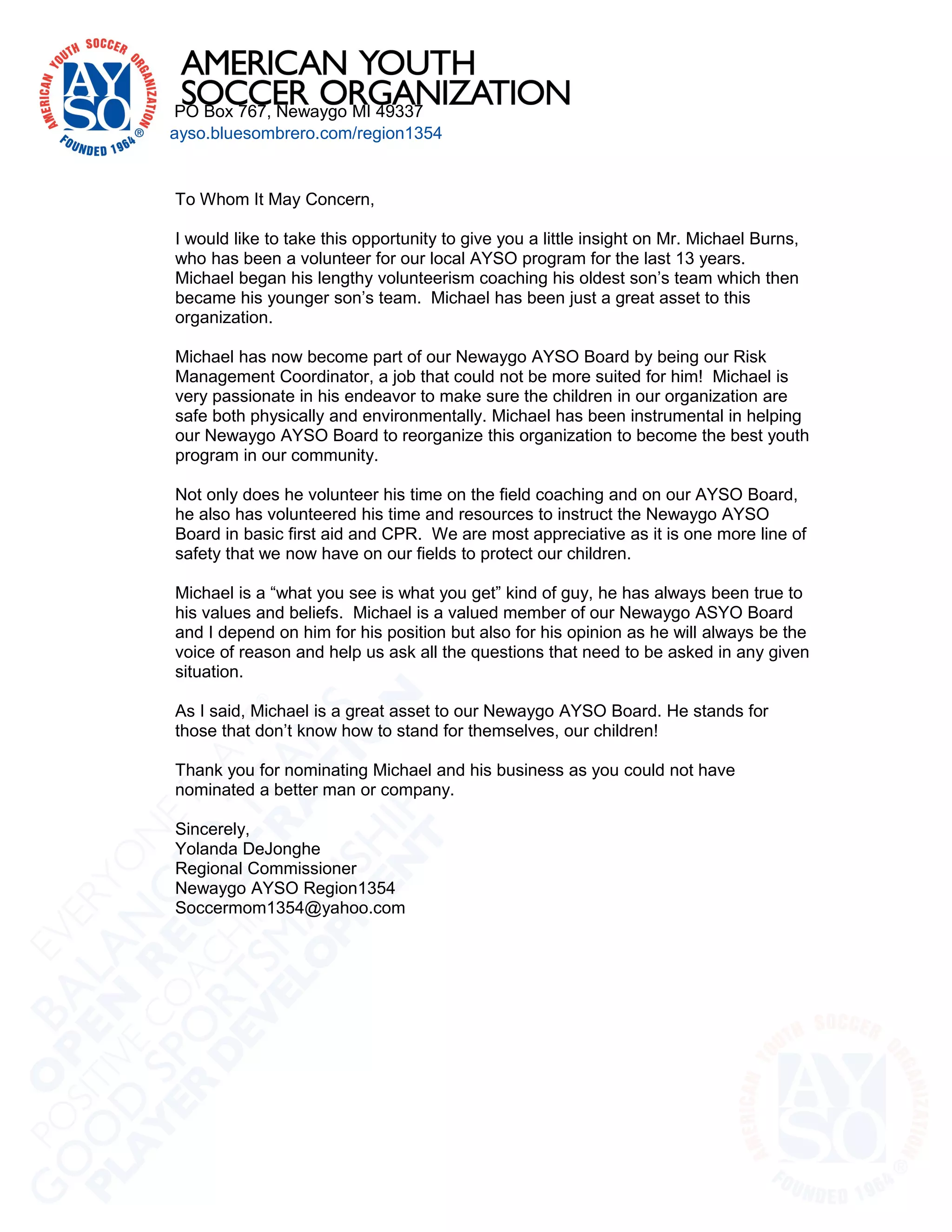 Reference Letter community AYSO | DOC