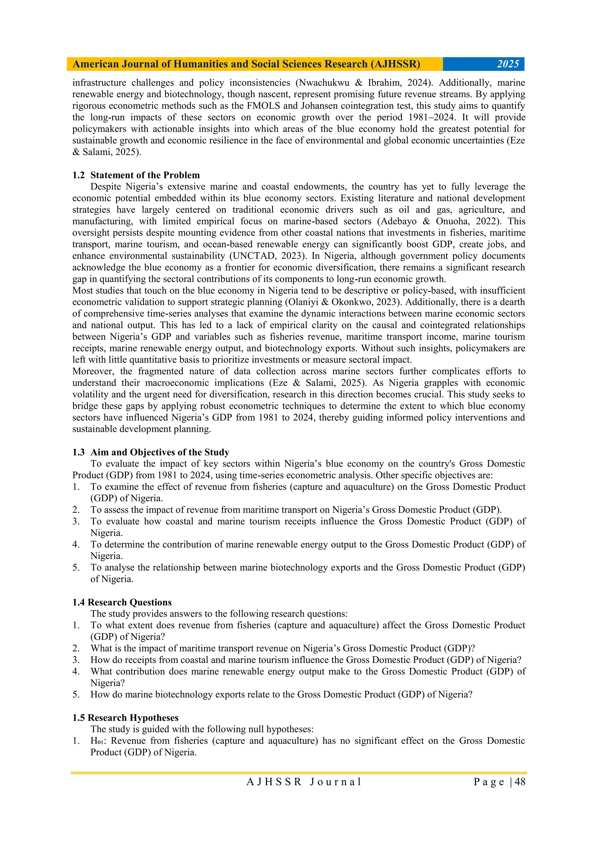 EVALUATING THE IMPACT OF BLUE ECONOMY SECTORS ON NIGERIA'S ECONOMIC GROWTH: A TIME-SERIES ...