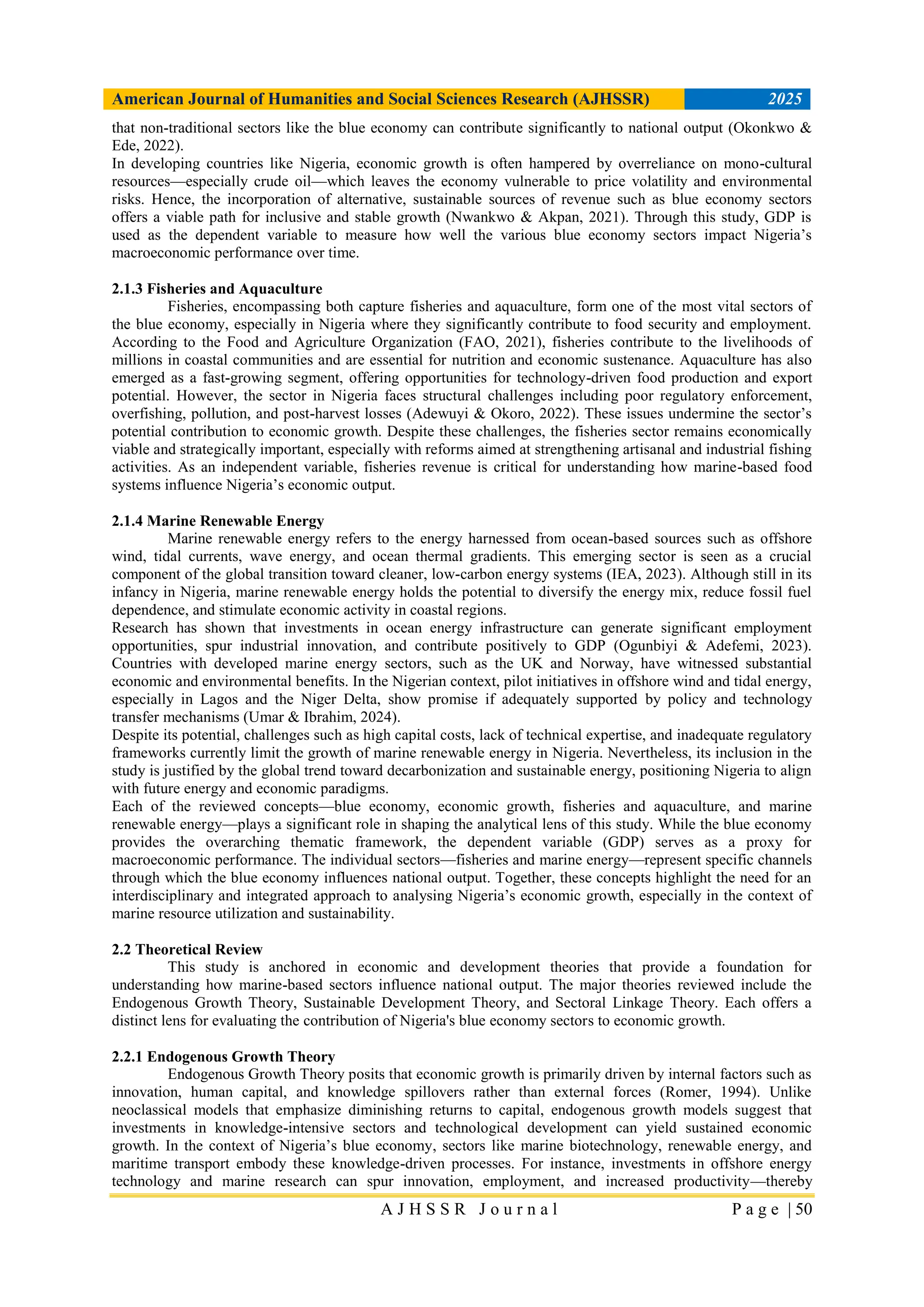 EVALUATING THE IMPACT OF BLUE ECONOMY SECTORS ON NIGERIA'S ECONOMIC GROWTH: A TIME-SERIES ...
