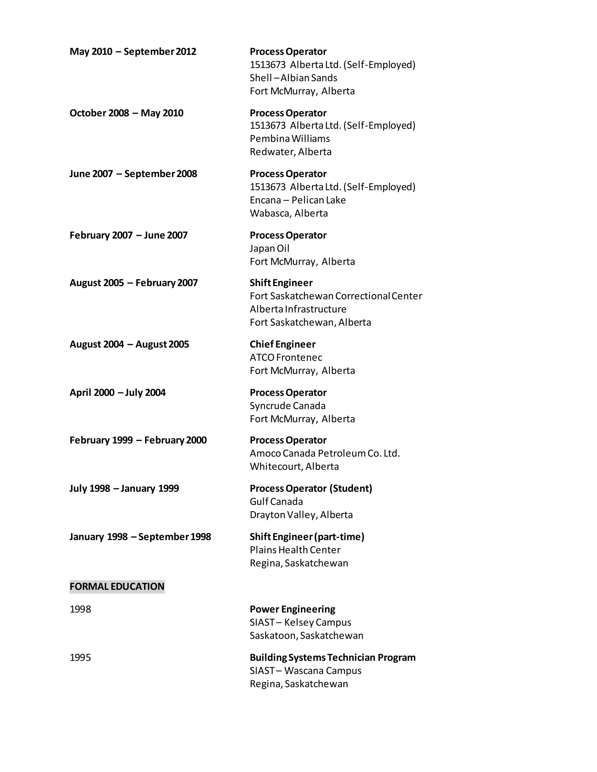 Jordon Best Resume - Third Class Power Engineer - CSU Operator-Permit ...