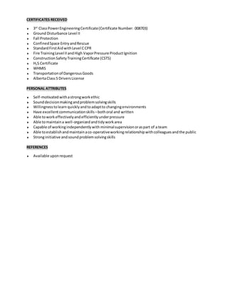 Jordon Best Resume - Third Class Power Engineer - CSU Operator-Permit ...