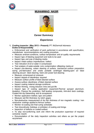 CV - QC Coating - M. Nasir | DOCX | Business | Business and Finance