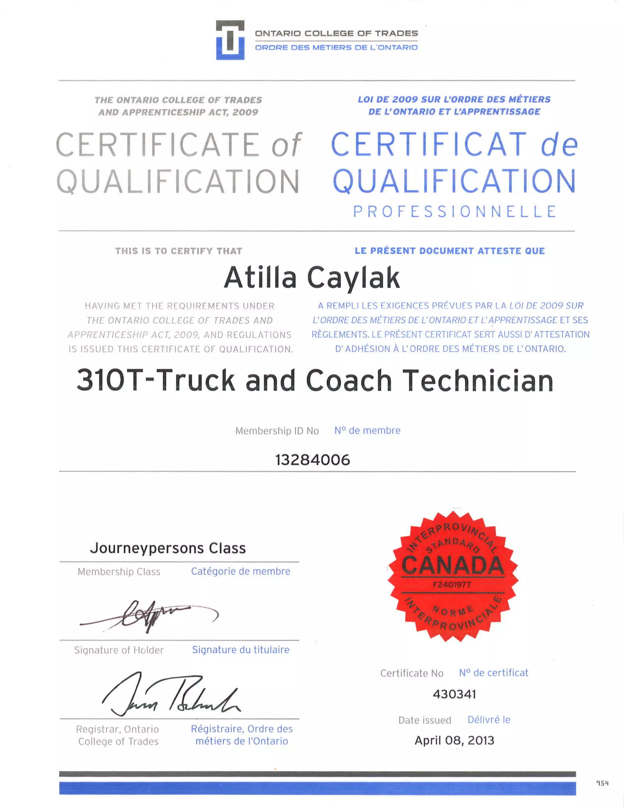 OCOT-310 T Certificate -Truck&Coach | PDF
