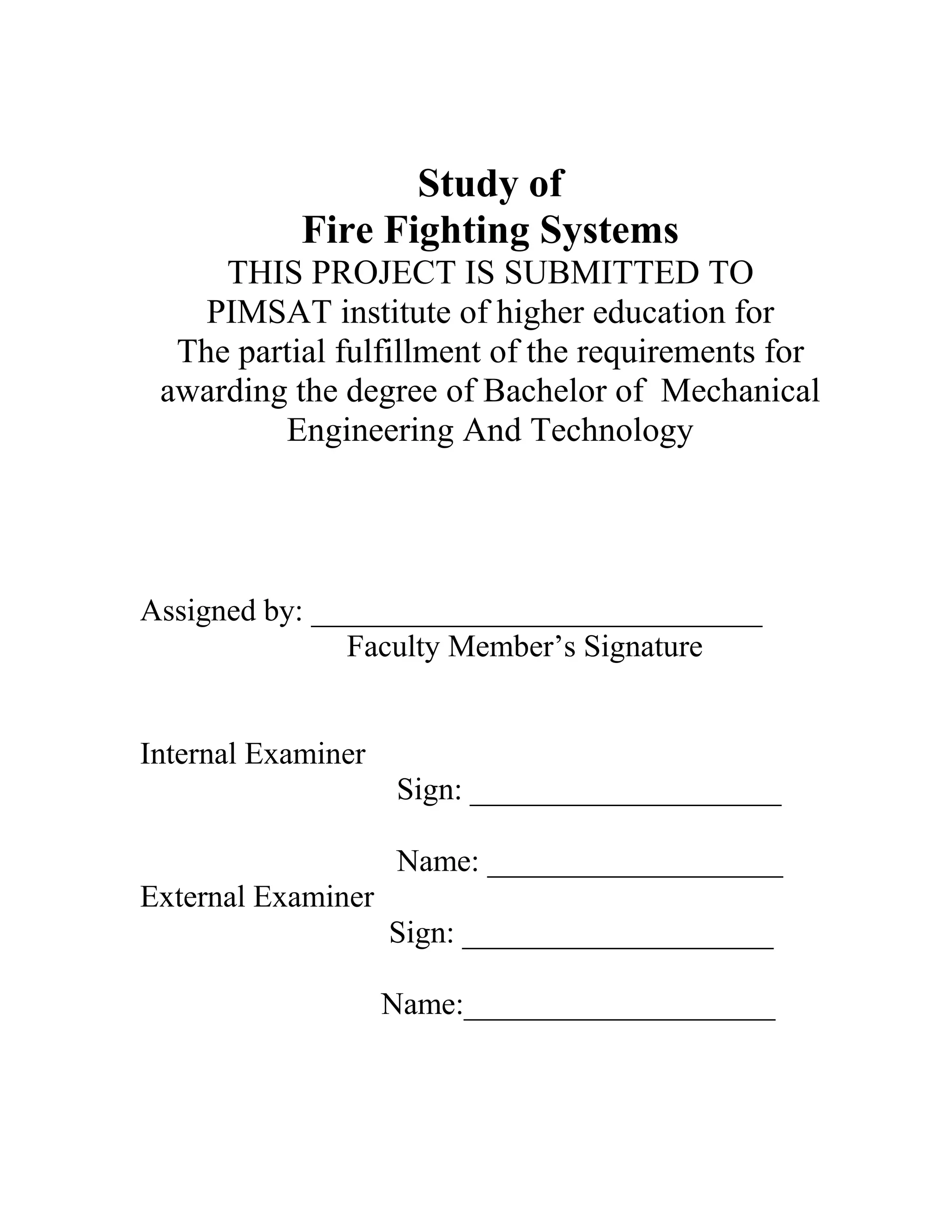 Final Year Project on Fire Fighting systems | PDF