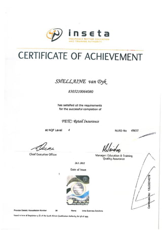 Certificate of Achievement_FETC_Retail Insurance | PDF | Insurance ...