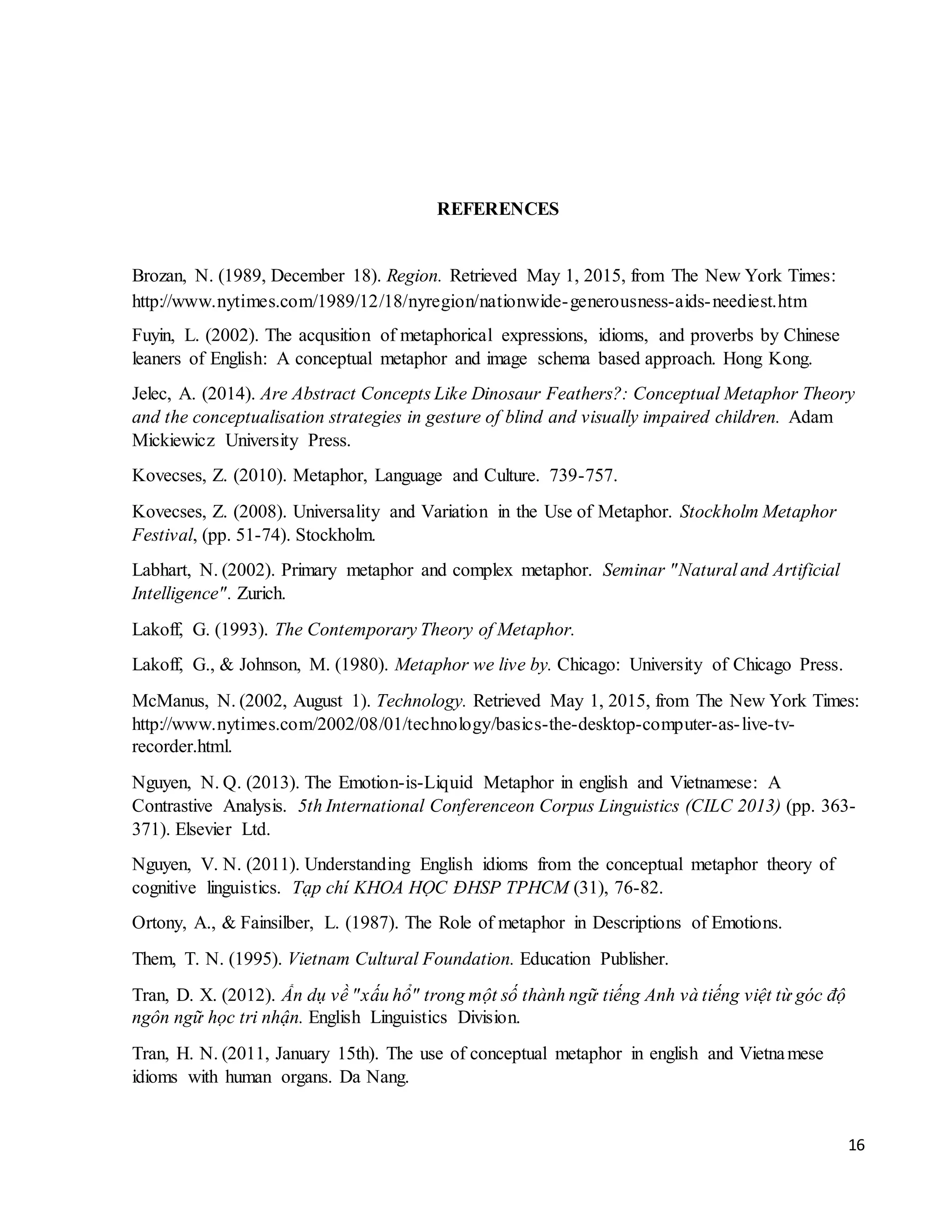 A Comparision of Emotion Metaphors | DOCX