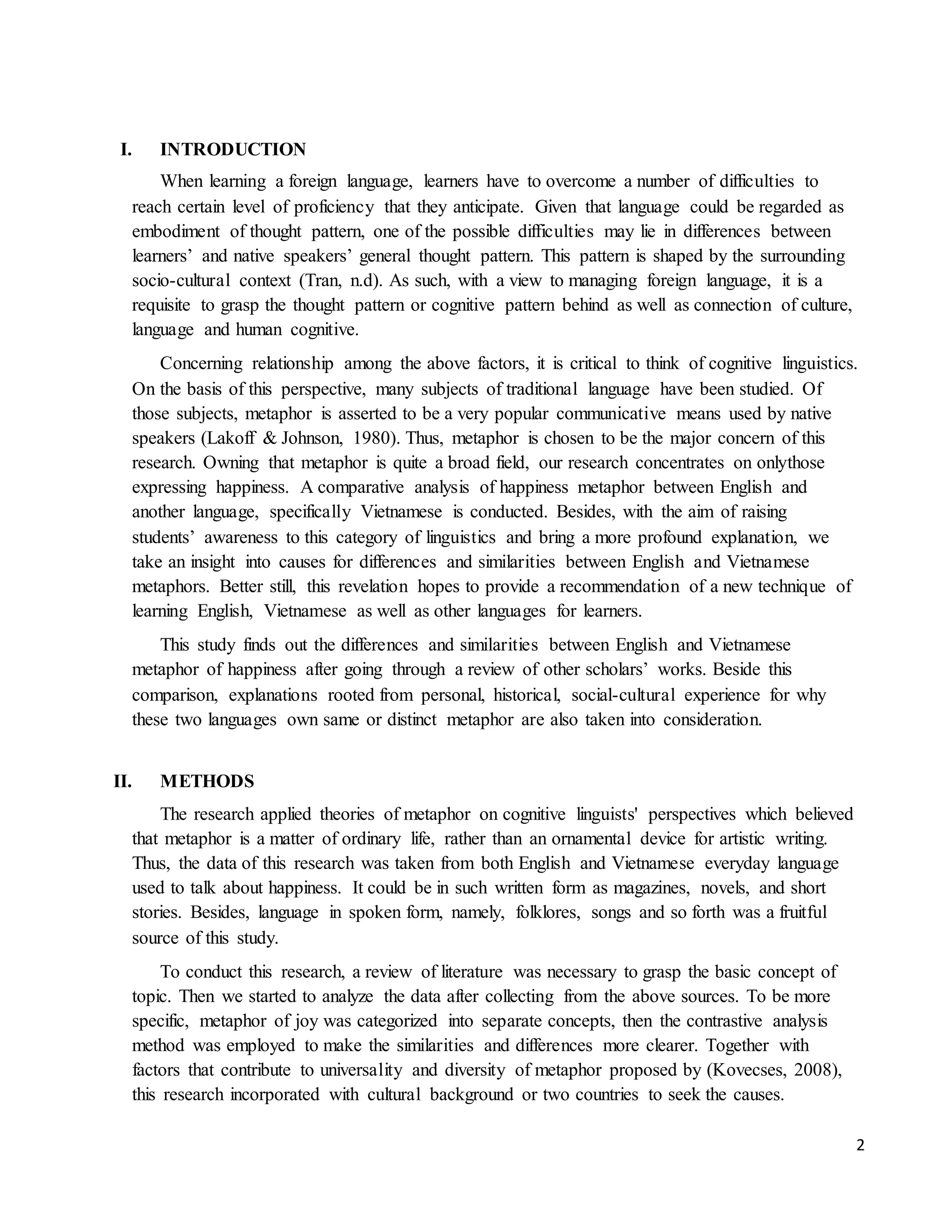 A Comparision of Emotion Metaphors | DOCX