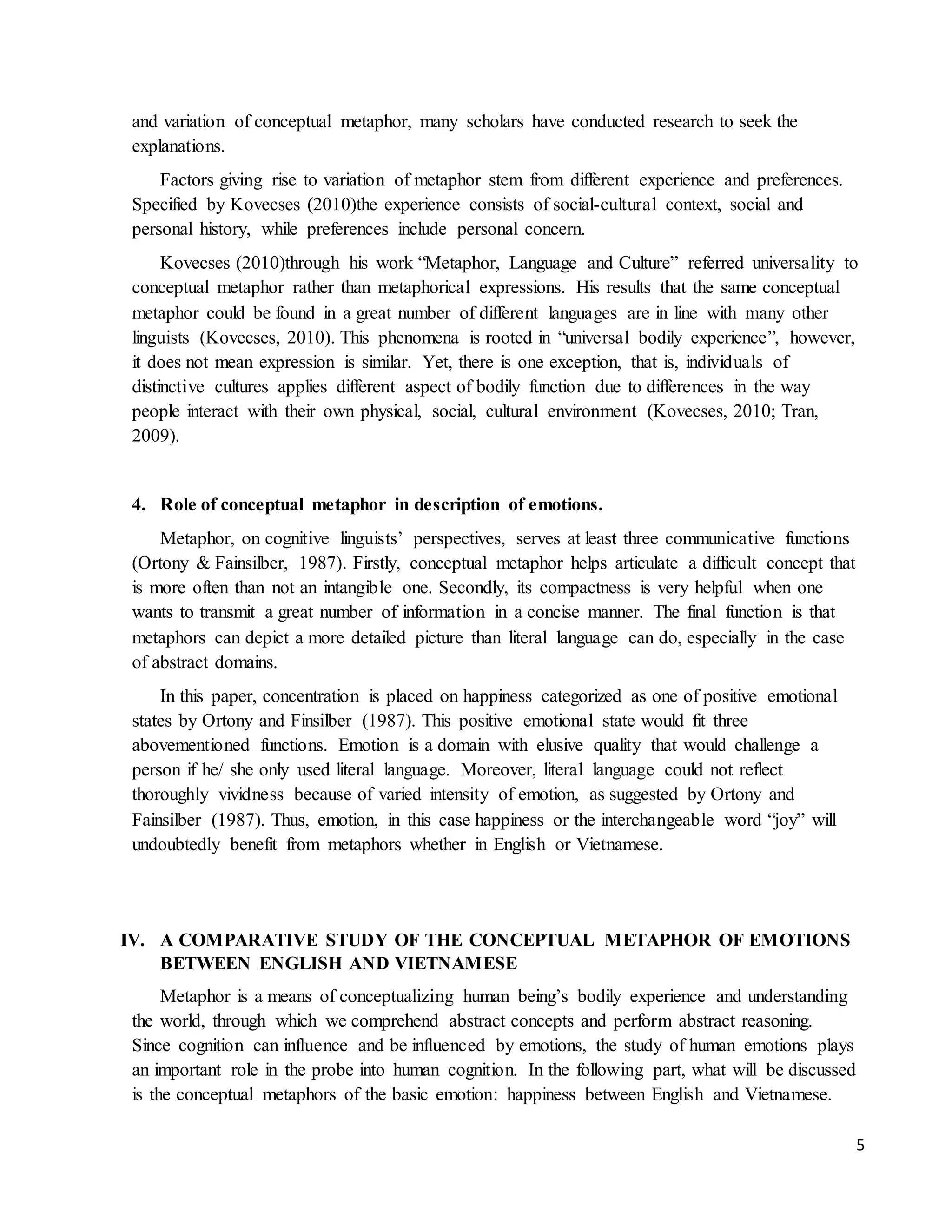 A Comparision of Emotion Metaphors | DOCX