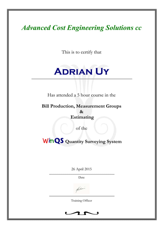 Adrian Uy-WinQS Certificate | PDF
