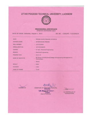 B.TECH PASSING PROVISNL CERTI | PDF