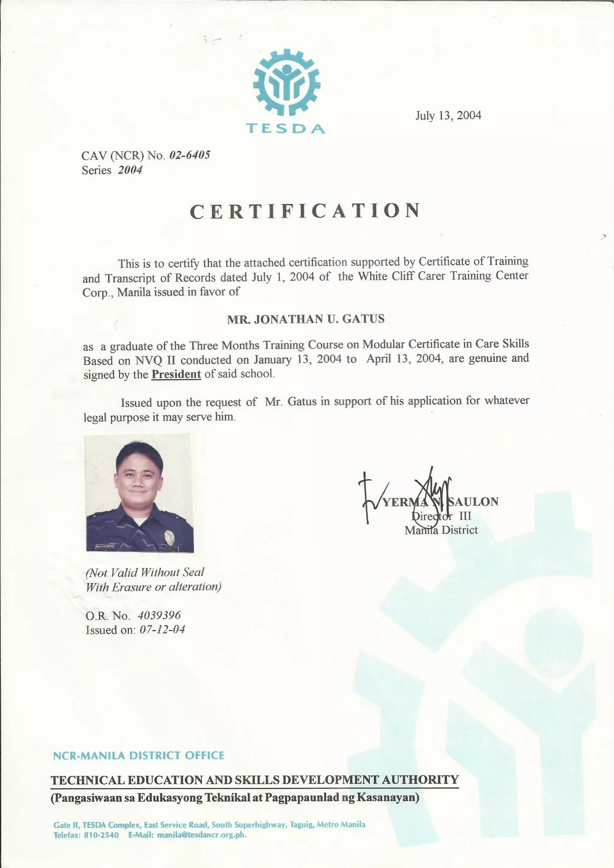 Certificate-TESDA | PDF