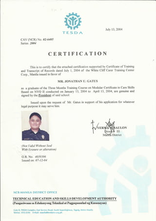 Certificate-TESDA | PDF