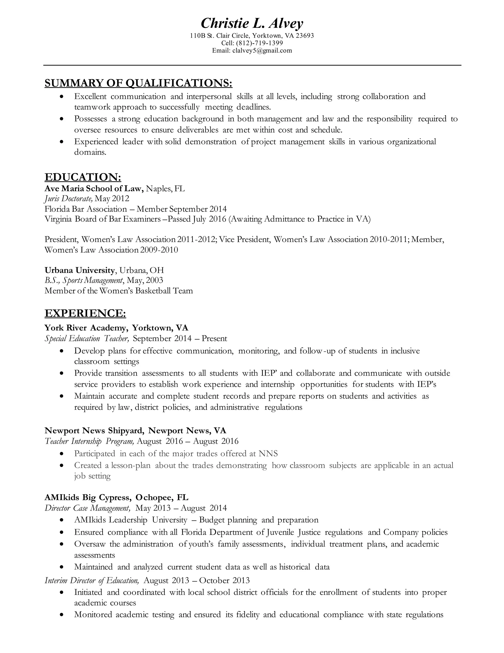 Christie Alvey Resume 10.25.2016 | Professional School | Postgraduate ...