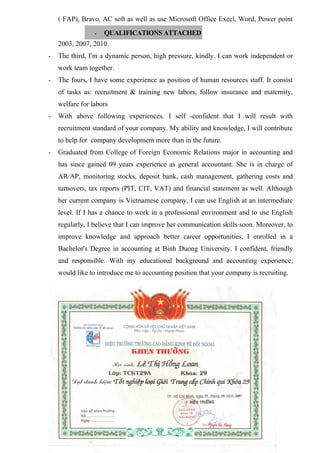 CV - Le Thi Hong Loan ( Original) | DOC | Business Accounting & Finance | Business