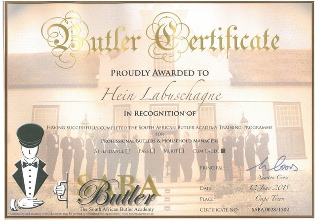 Hein Butler Certificate | PDF