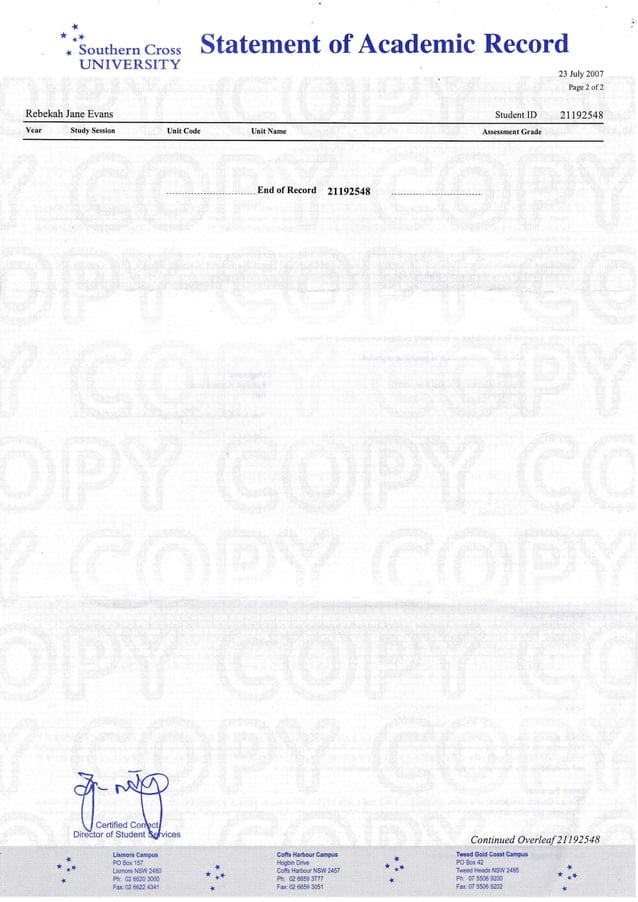 Bach Vis Arts Transcript | PDF