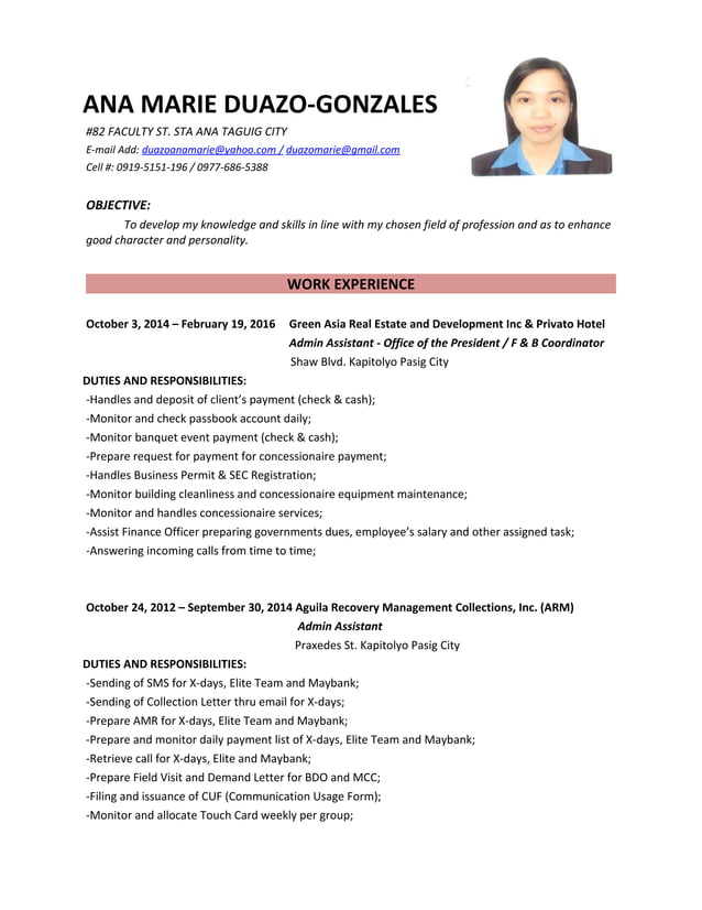 ANA MARIE DUAZO GONZALES RESUME 04.03.16 | Business Accounting & Finance | Business