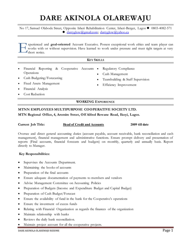 DARE AKINOLA OLAREWAJU Resume | PDF