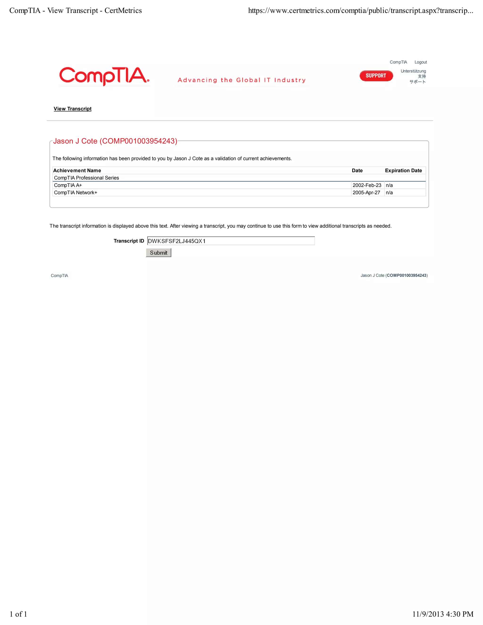 CompTIA Transcript | PDF | Technology & Computing