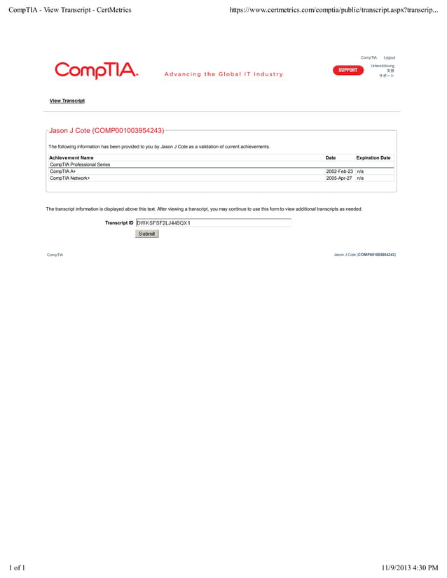 CompTIA Transcript | PDF | Technology & Computing