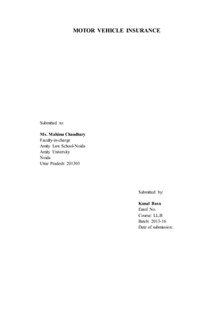 MOTOR VEHICLE INSURANCE Research Paper | DOCX