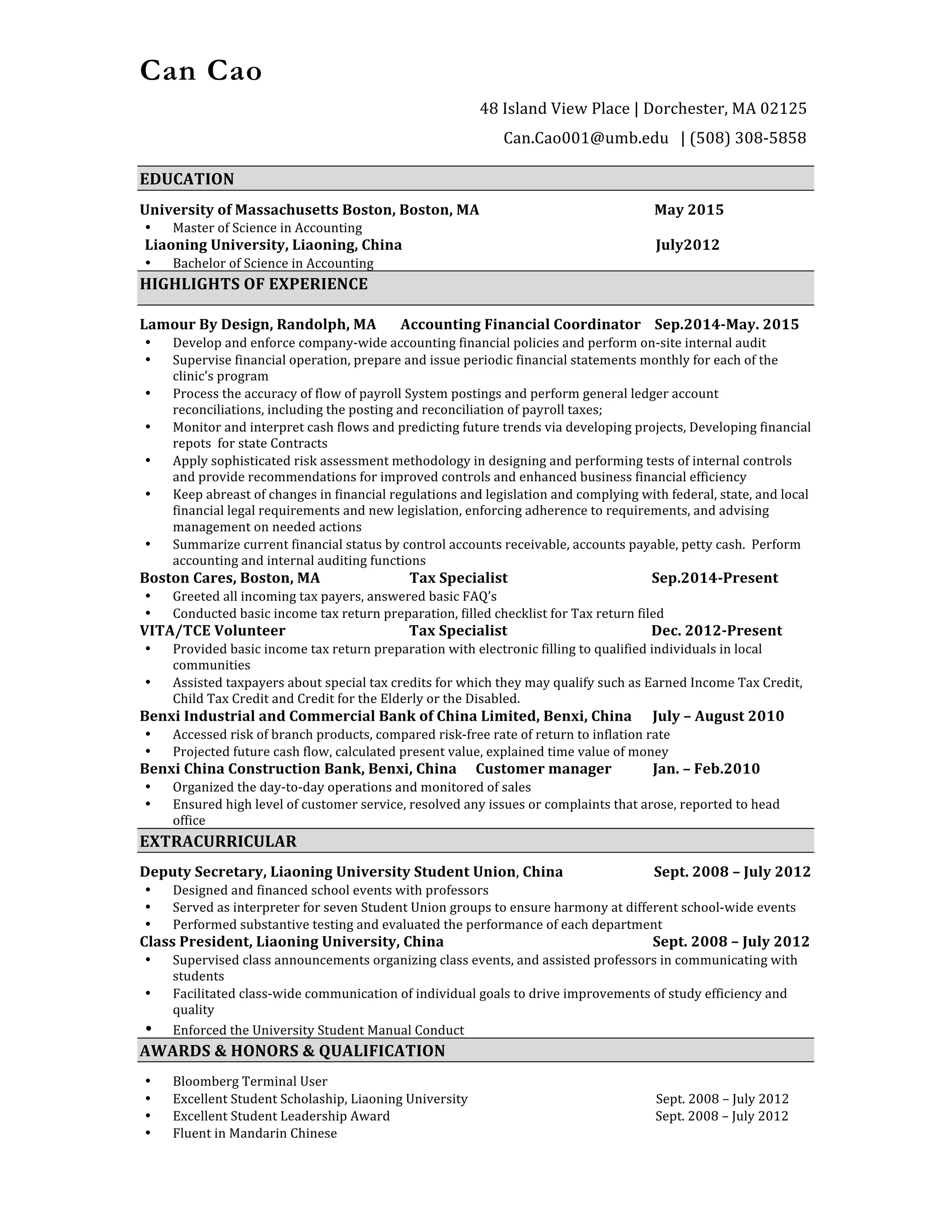 Can Cao Resume | PDF