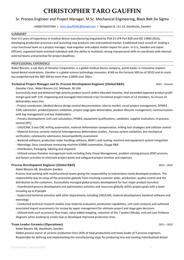 CV - Christopher Taro Gauffin - Aug 2016 SWE2 | PDF