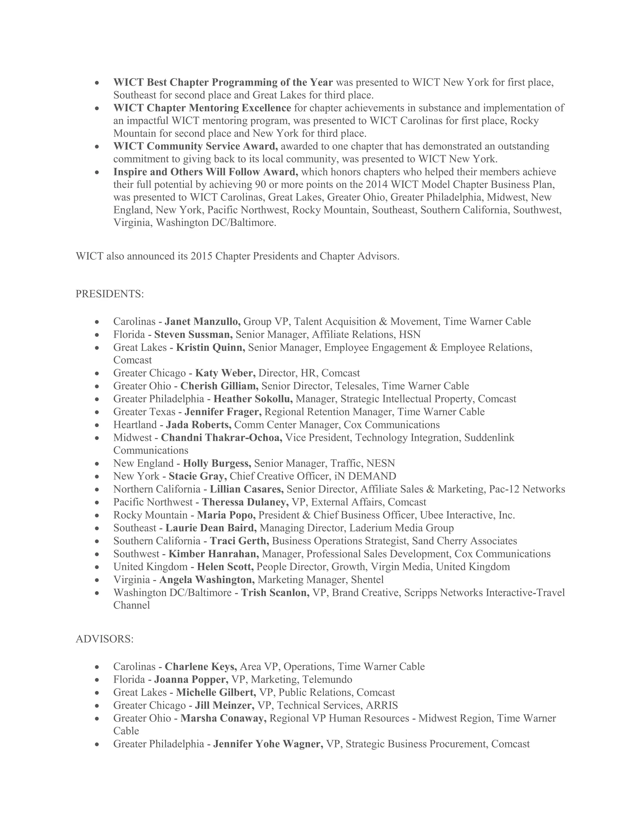 WICT 2014 Chapter Awards | PDF