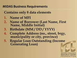The Microfinance Data Sharing System (MiDAS) | PDF