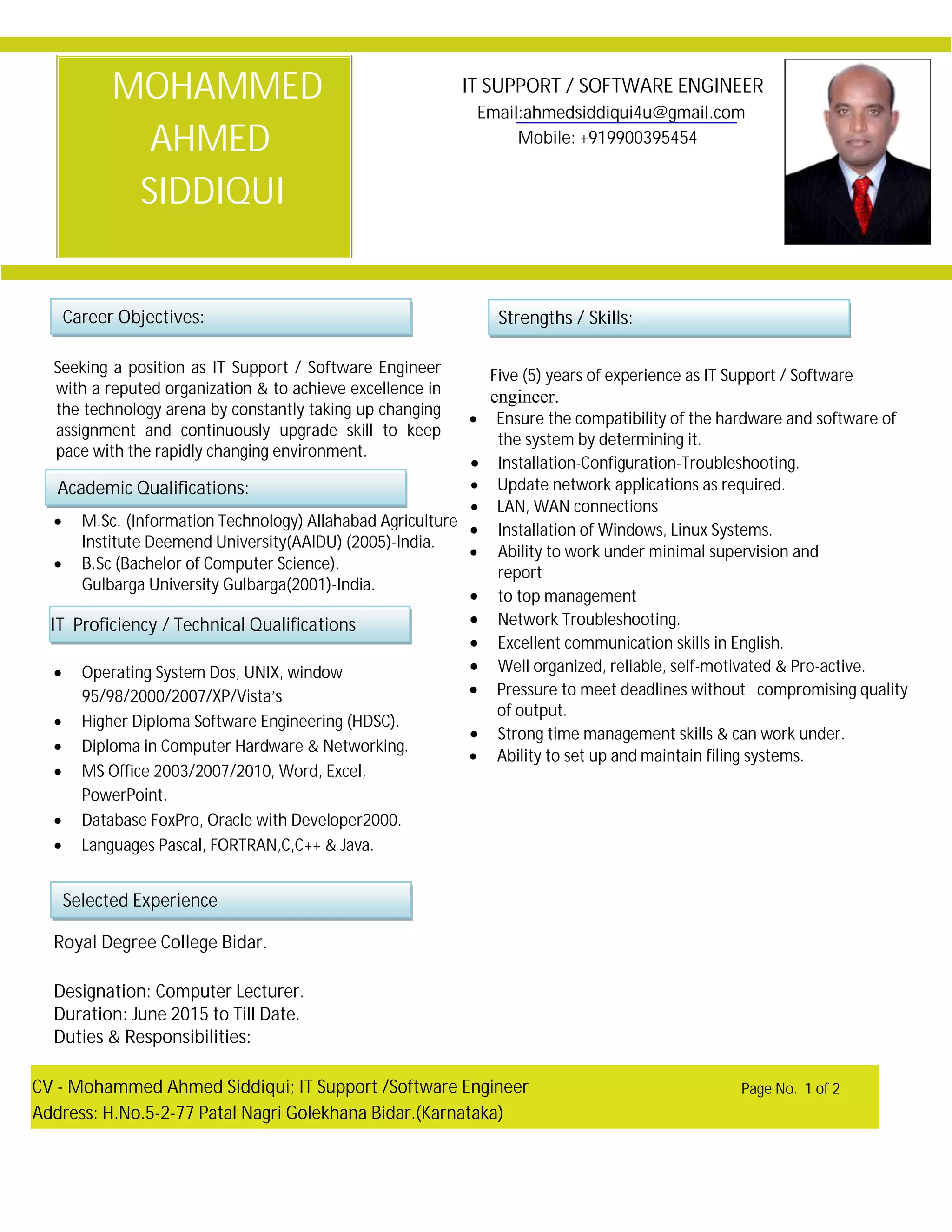 CV IT Support-Software Engineer | PDF